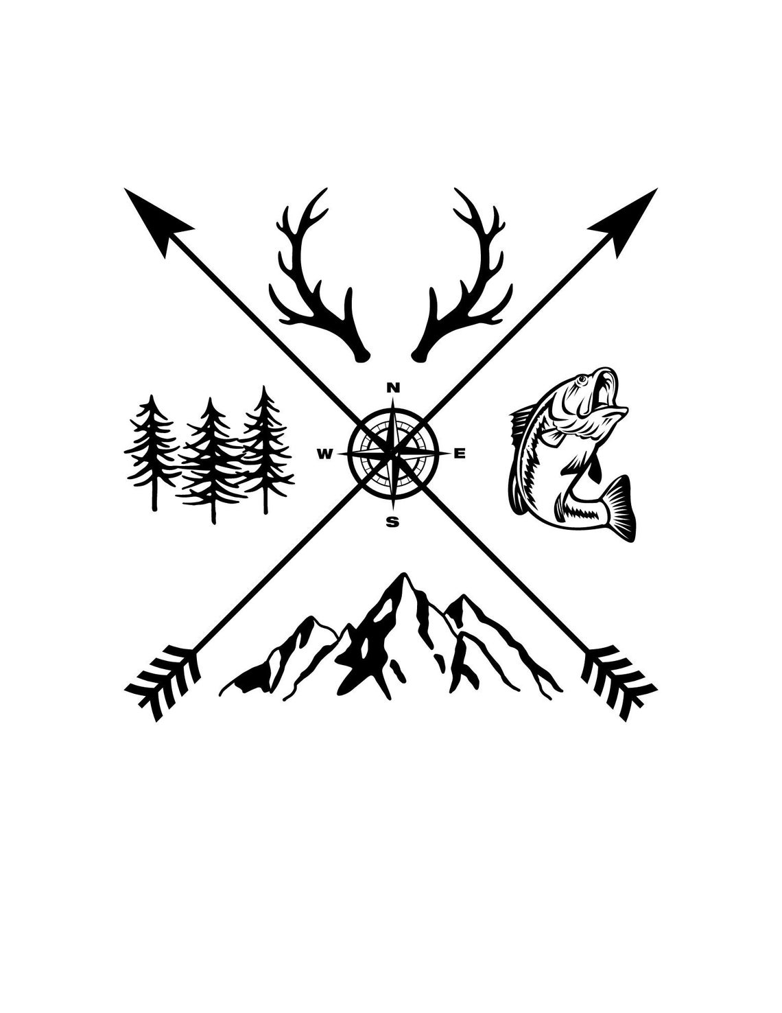 Outdoor, Camping, Fishing, Hunting, Mountains, Deer, Compass SVG, PNG ...