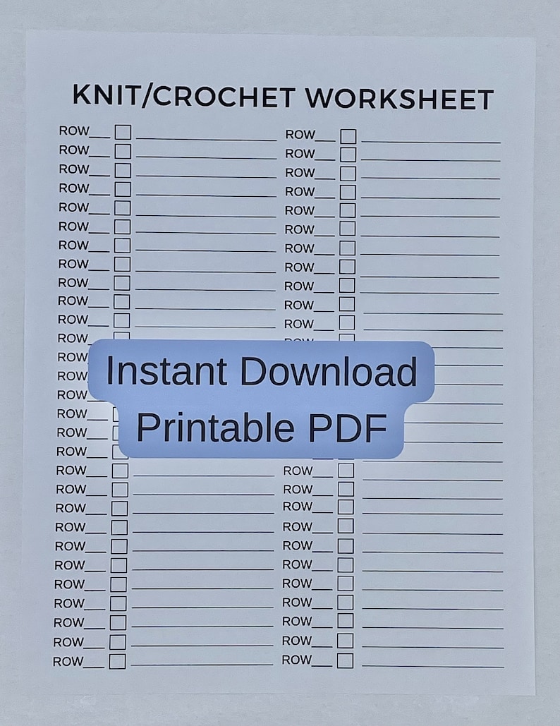 Knitting & Crochet Row Tracker, Pattern Worksheet, Downloadable PDF - Etsy