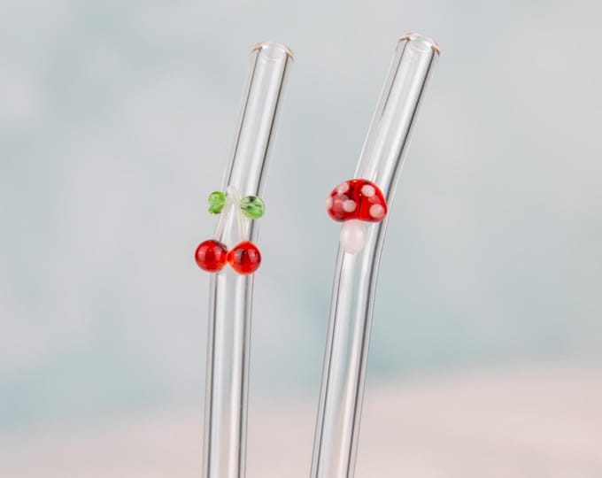 Double Mushroom GLASS STRAW Boba Straws Smoothie Straws Thin Straws ...