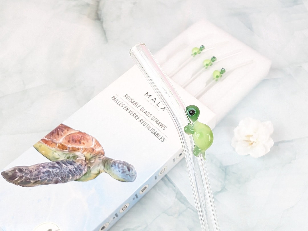 Turtle Glass Straws Set: Reusable Eco-friendly Gift - Etsy