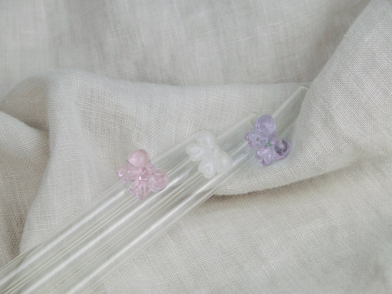 Set of Three Coquette Bow Glass Straws in White Pink Lilac Bow Straws ...