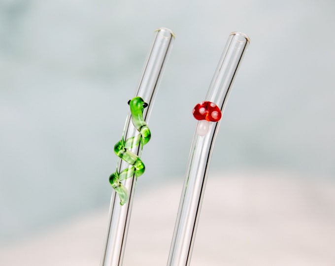 Double Mushroom GLASS STRAW Boba Straws Smoothie Straws Thin Straws ...