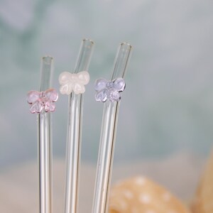 Set of Three Coquette Bow Glass Straws in White Pink Lilac Bow Straws ...