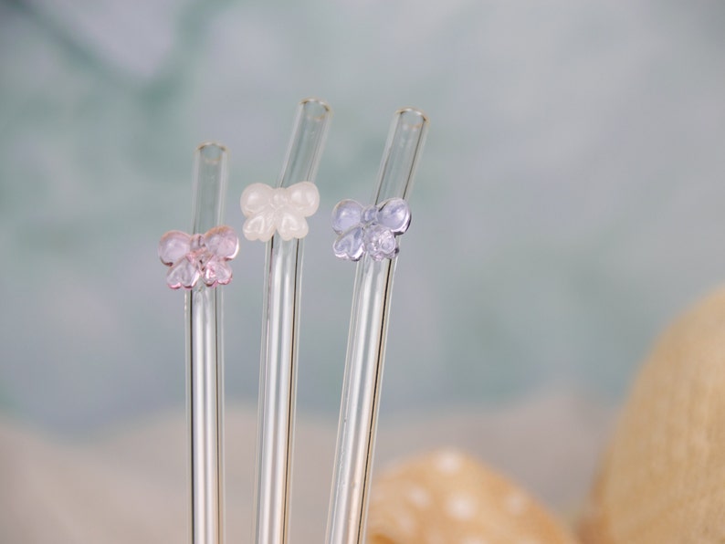 Coquette Bow Glass Straws Set: Pink, Lilac, White, Reusable - Etsy