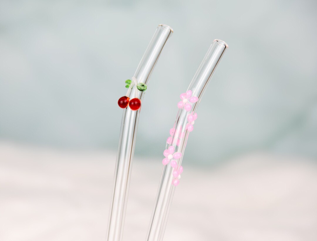 Sakura Cherry Blossom Glass Straws Reusable Eco-friendly Straws ...