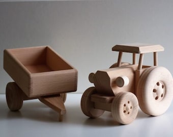 Large Wooden FARM TRACTOR With Hay Wagon Cart Walnut & Maple - Etsy