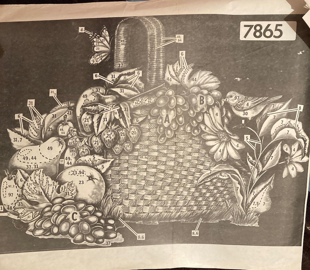 Vintage Tri Chem Basket of Fruit Preshaded 18x24” Picture for Use With ...