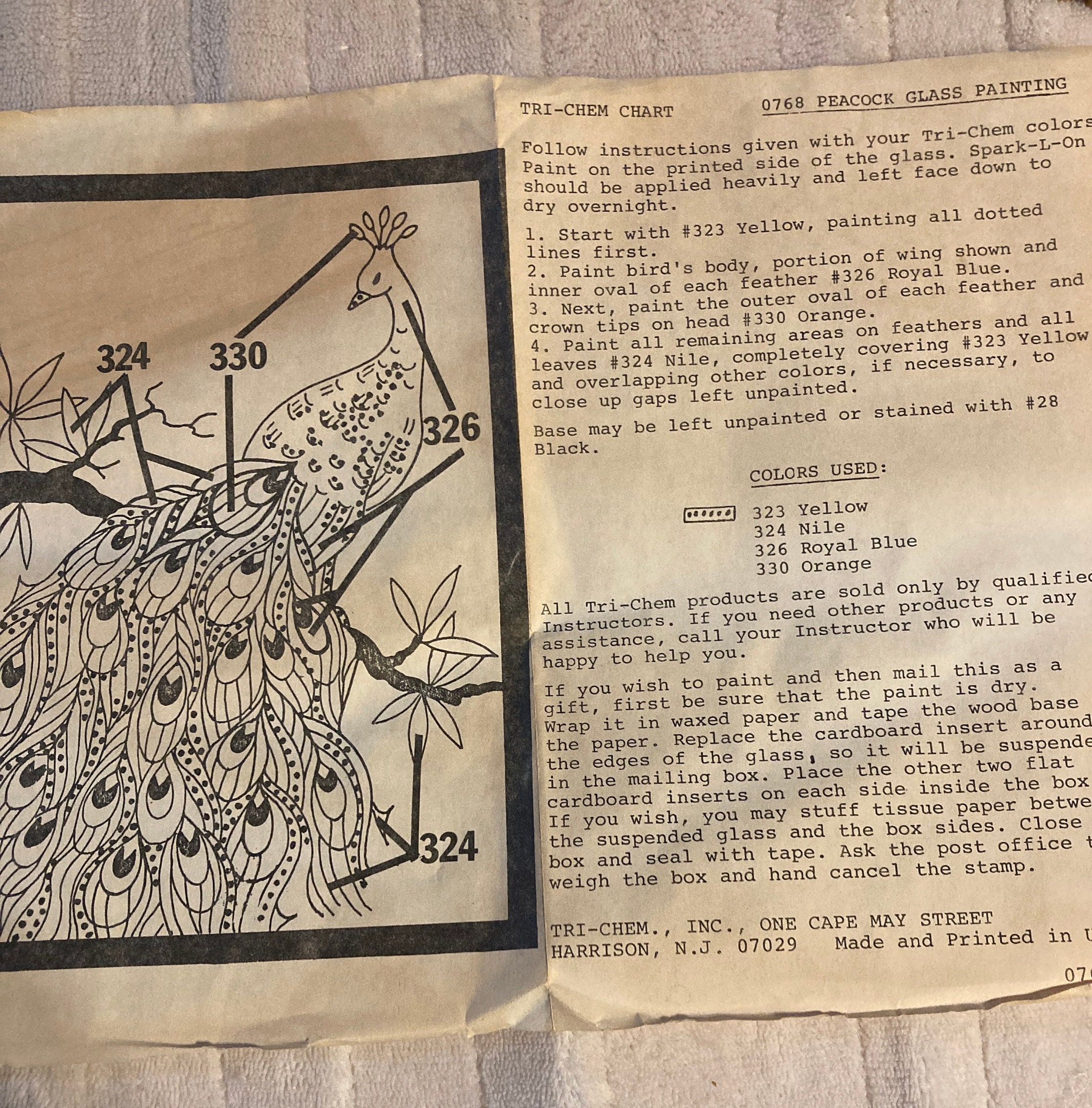 Tri Chem Peacock Pattern on a Glass for Use With Trichem, Artex ...