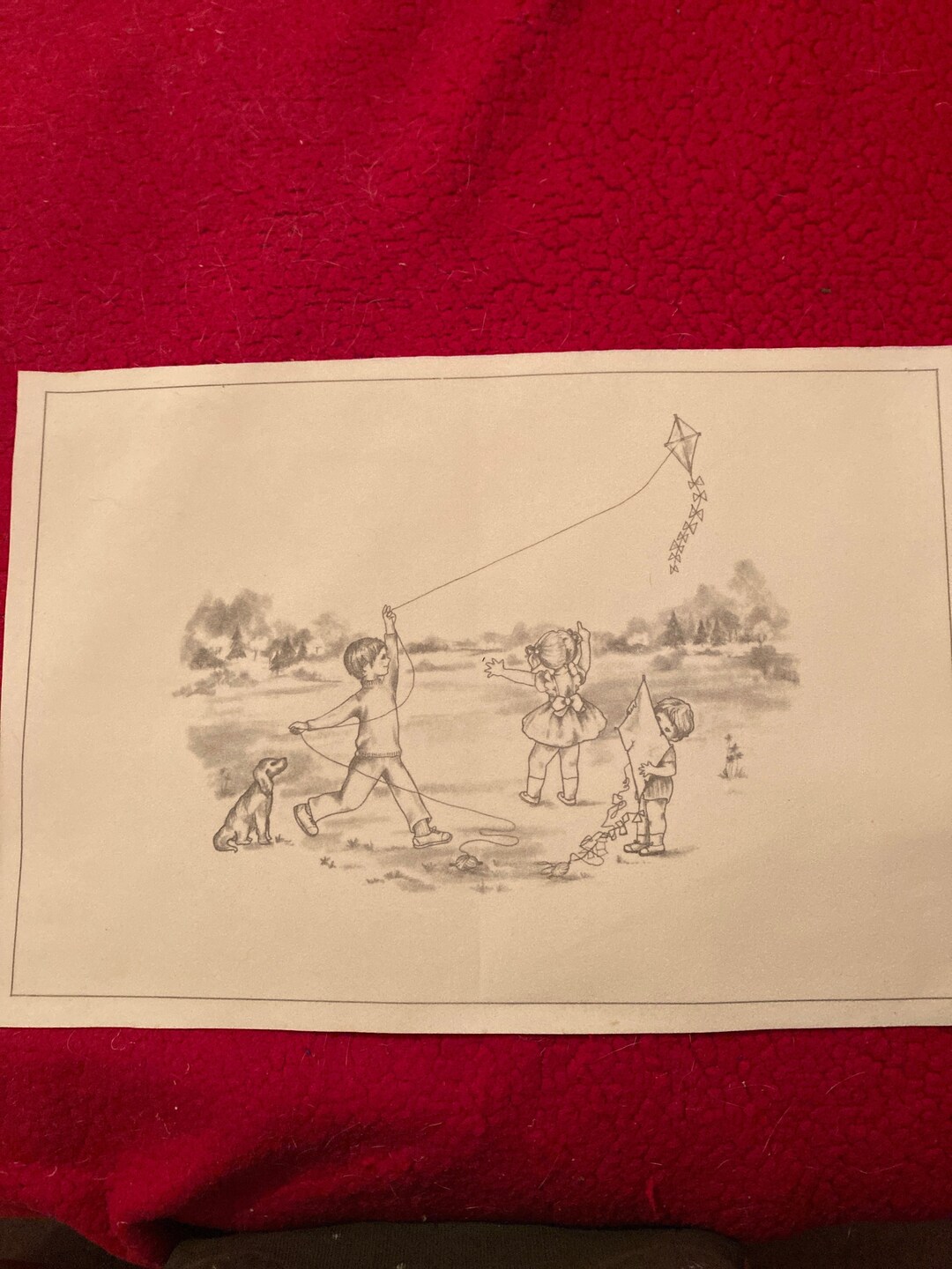Vintage Tri-chem “kids With Kites” 18x12” White Felt for Use With ...
