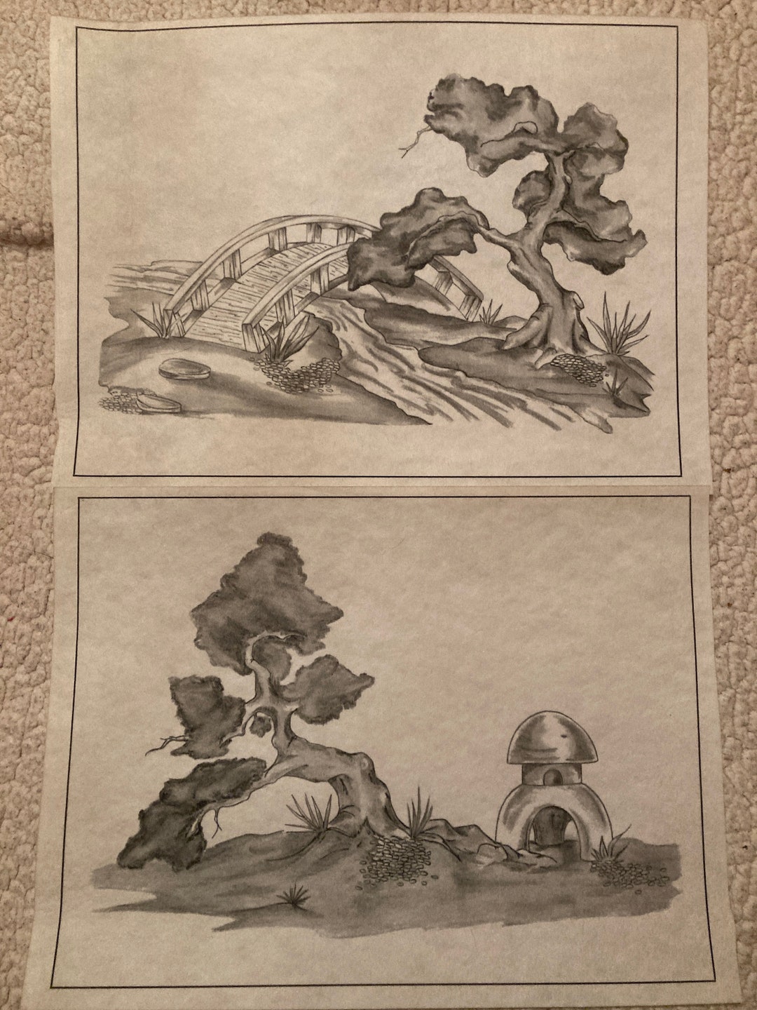 Vintage Tri-chem "chinese Bonsai Trees" Set of 2 Pictures. 9x12 for Use ...