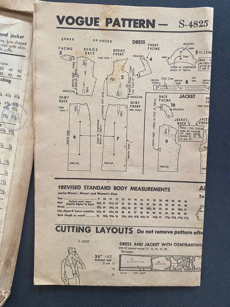 Vintage 1950’s Vogue Sewing Pattern Size 16 Bust 36 Hip 38 - Etsy