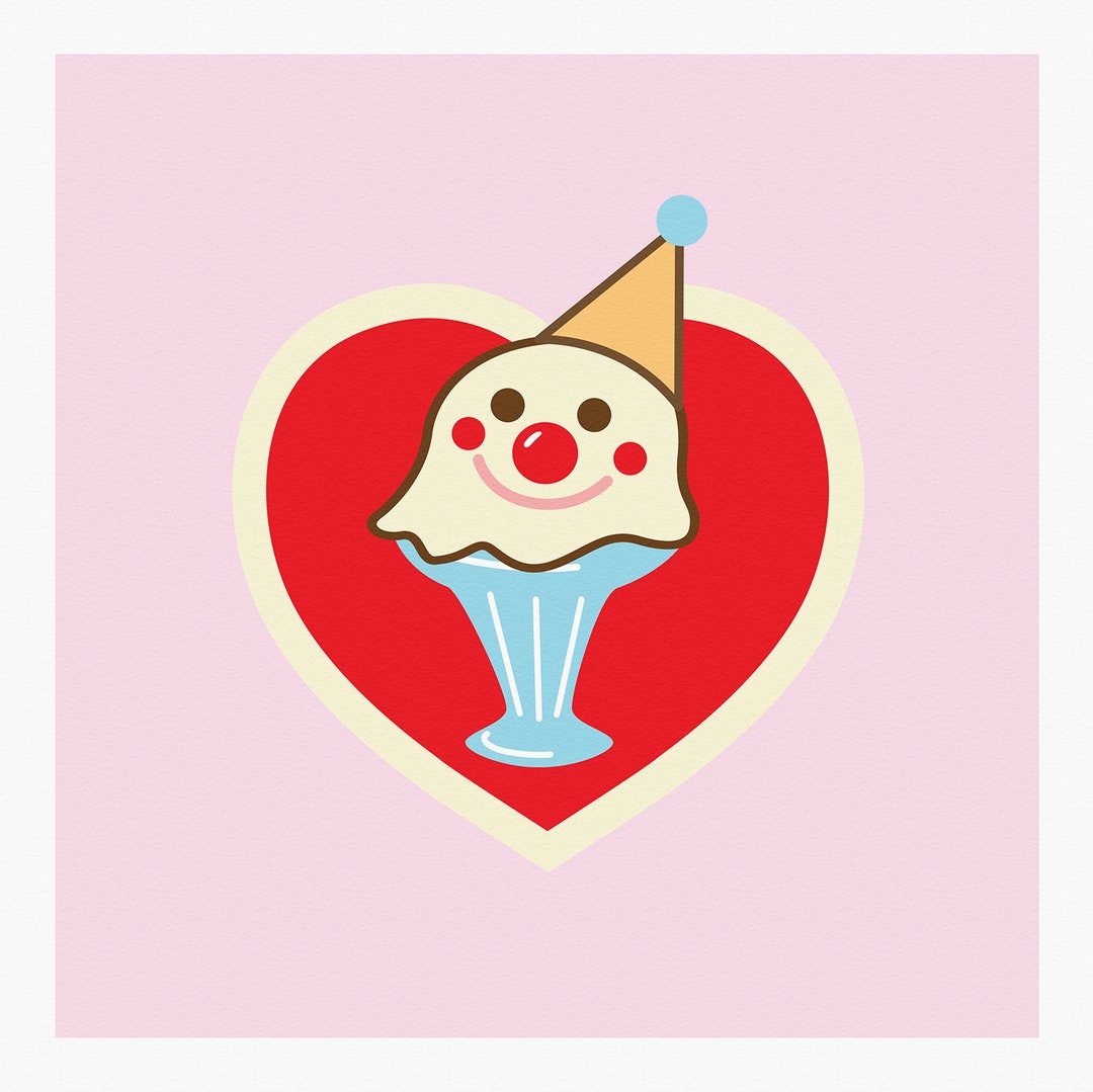Jolly Heart Sundae Print- Ice Cream, Vintage Clown Sundae ...
