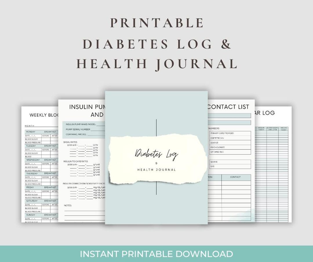 Printable Diabetes Log and Health Journal | Diabetes Tracker | Blood ...