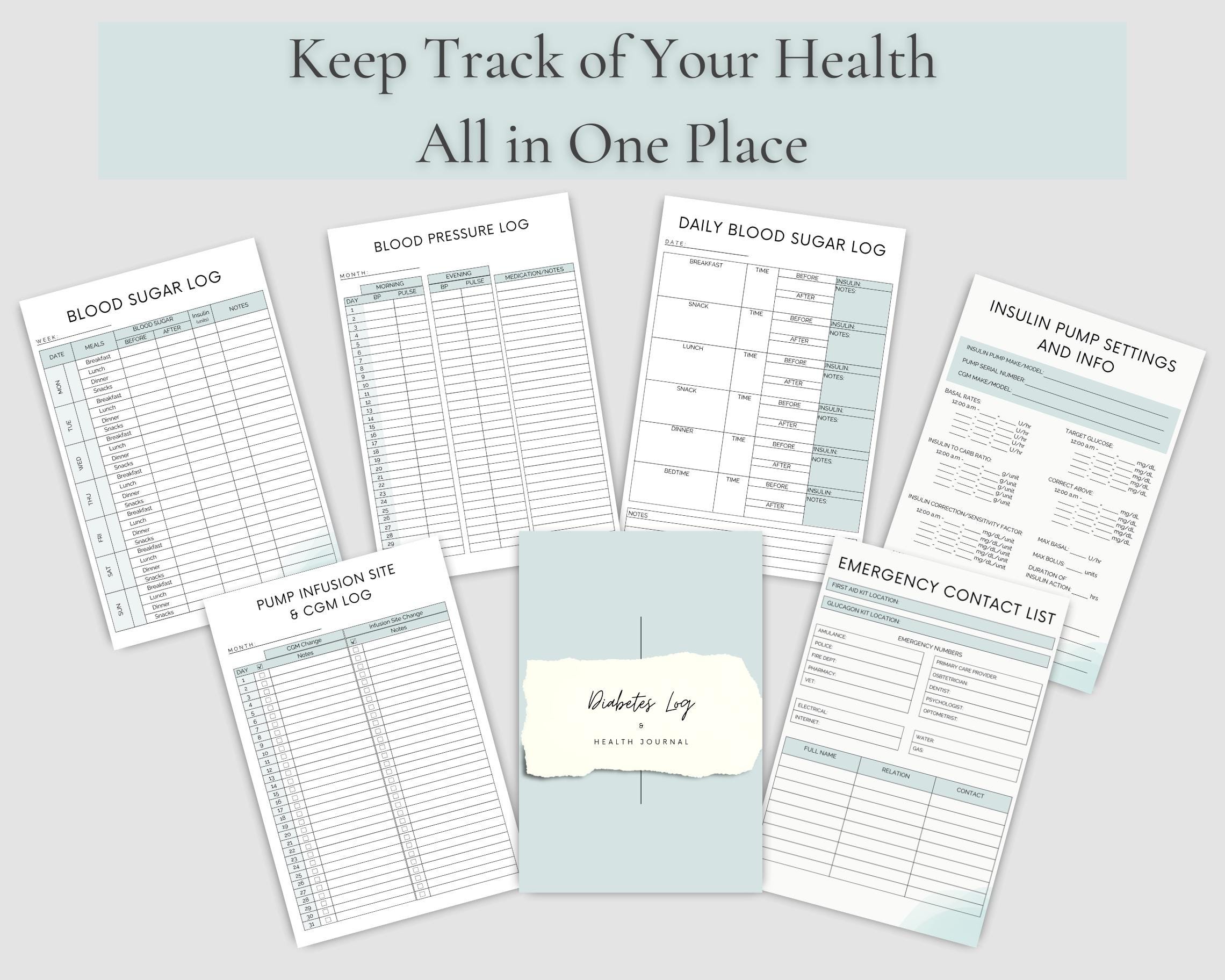 Printable Diabetes Log and Health Journal | Diabetes Tracker | Blood ...