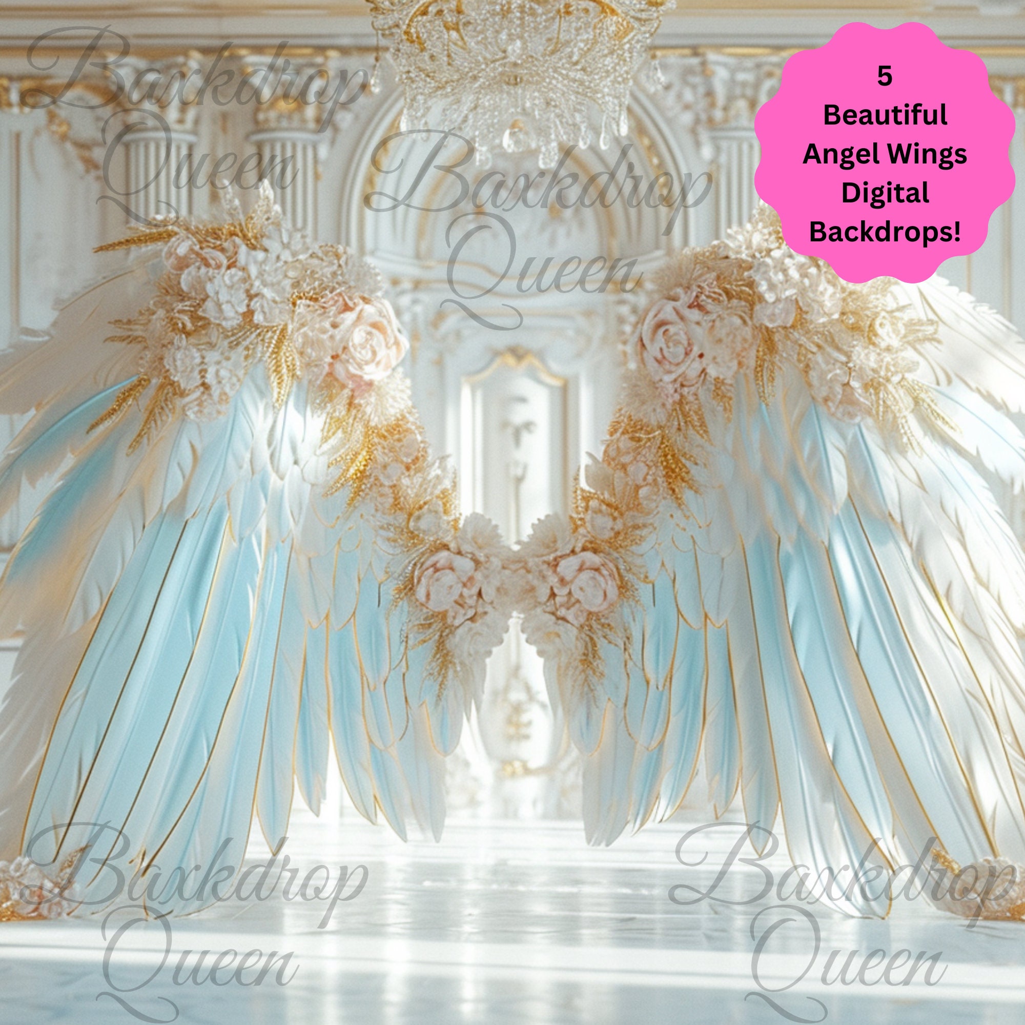 5 Image Blue Angel Wing Digital Background Maternity Backdrop Overlay Studio Backdrop Photoshop ...