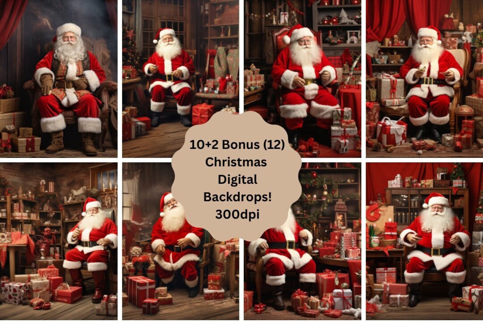 12 Image Santa Claus Work Shop Digital Backdrop Photo Overlay,christmas ...