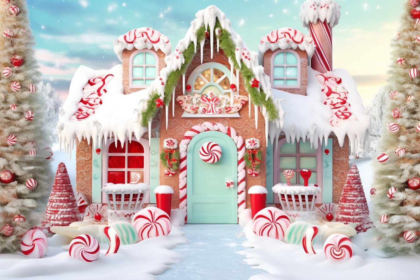 20 Image Christmas Gingerbread Candy House Digital Backdrop Photo