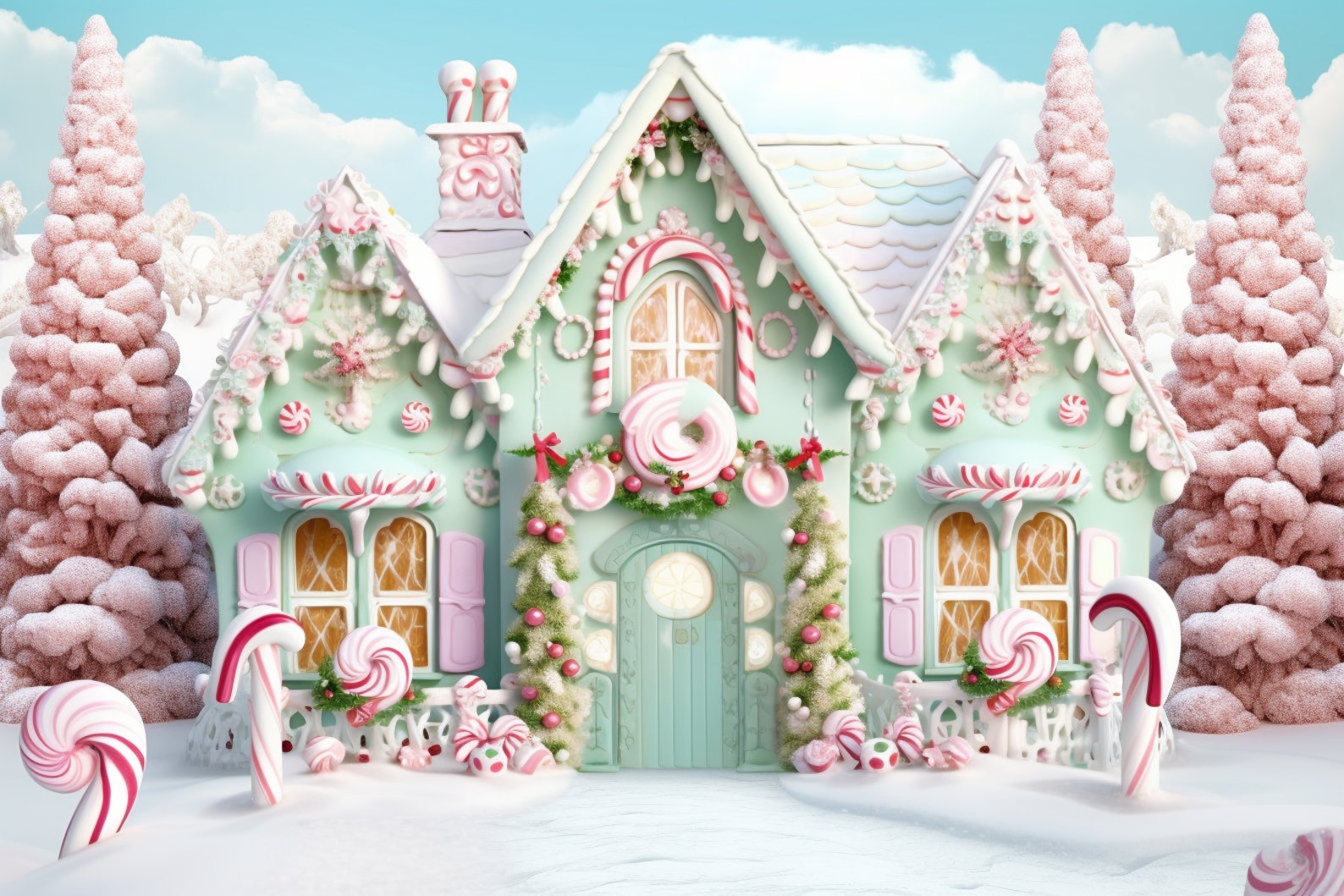 20 Image Christmas Gingerbread Candy House Digital Backdrop Photo