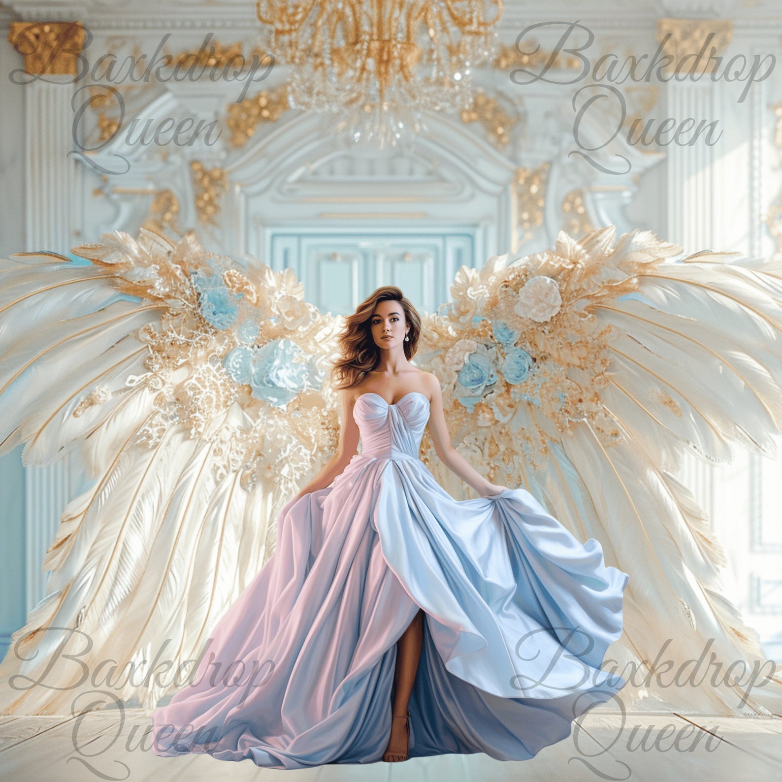 5 Image Blue Angel Wing Digital Background Maternity Backdrop Overlay ...