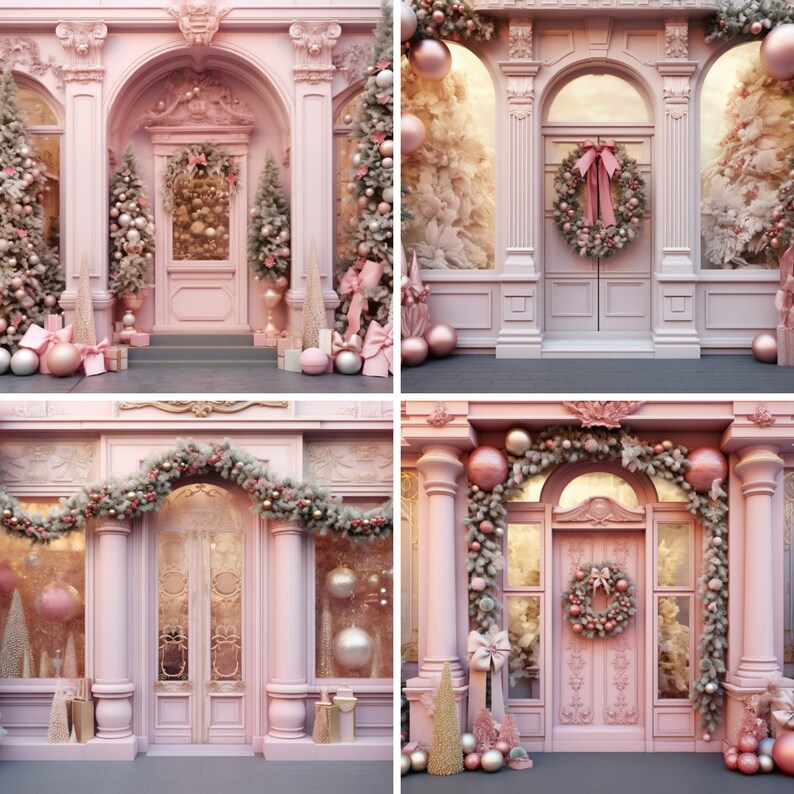 20 Image Pink Christmas Storefront Outdoor Digital Backdrop Photo ...