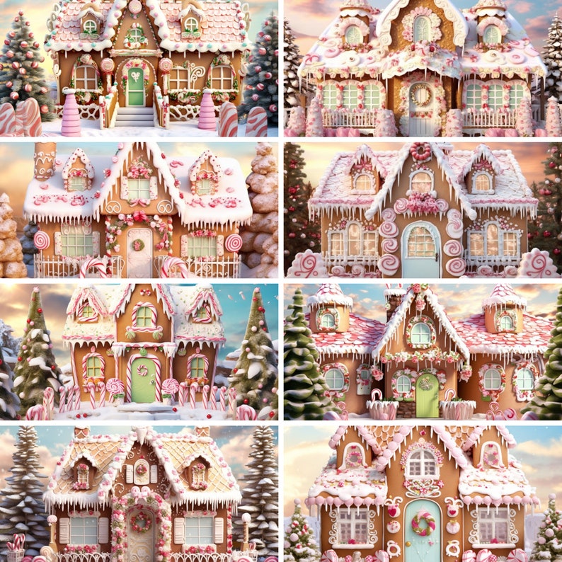 16 Image Christmas Gingerbread House Man Digital Backdrop Photo Overlay ...