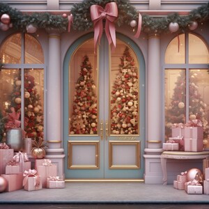 20 Image Pink Christmas Storefront Outdoor Digital Backdrop Photo ...