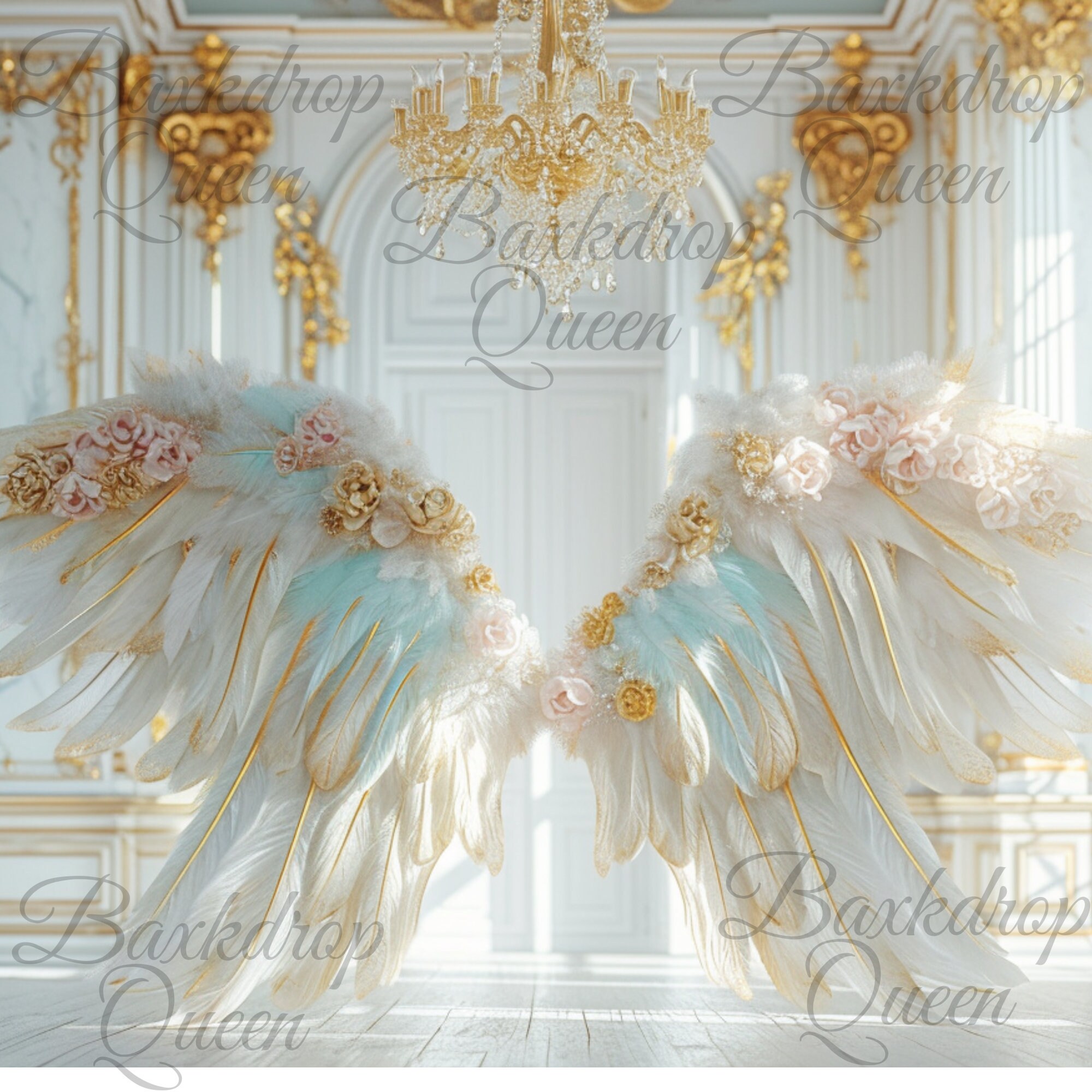 5 Image Blue Angel Wing Digital Background Maternity Backdrop Overlay ...