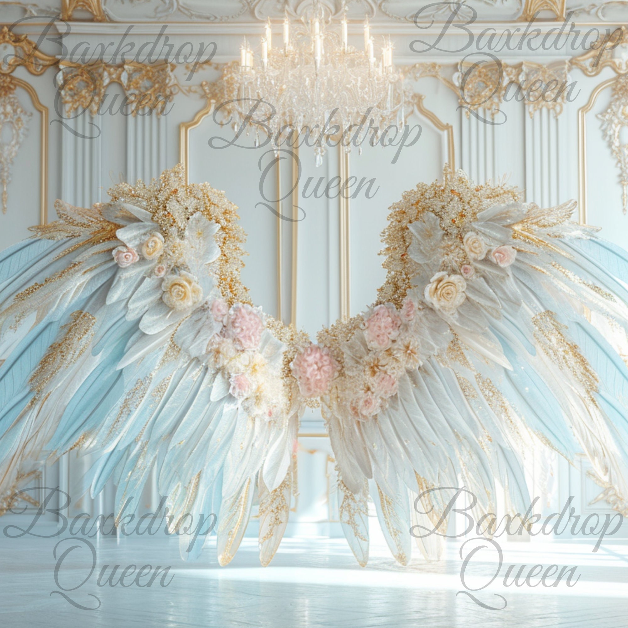 5 Image Blue Angel Wing Digital Background Maternity Backdrop Overlay ...