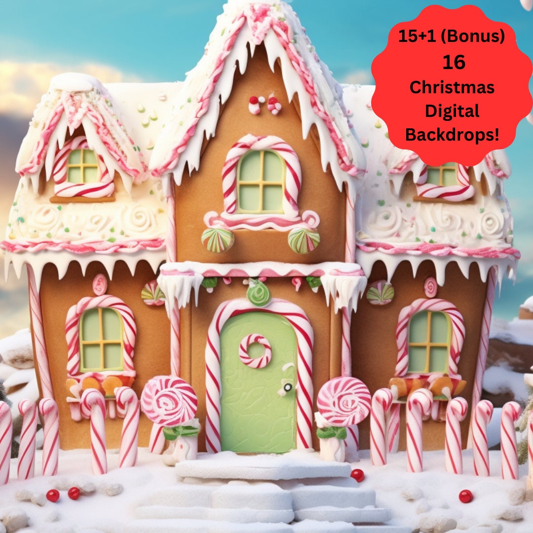 16 Image Christmas Gingerbread House Man Digital Backdrop Photo Overlay ...