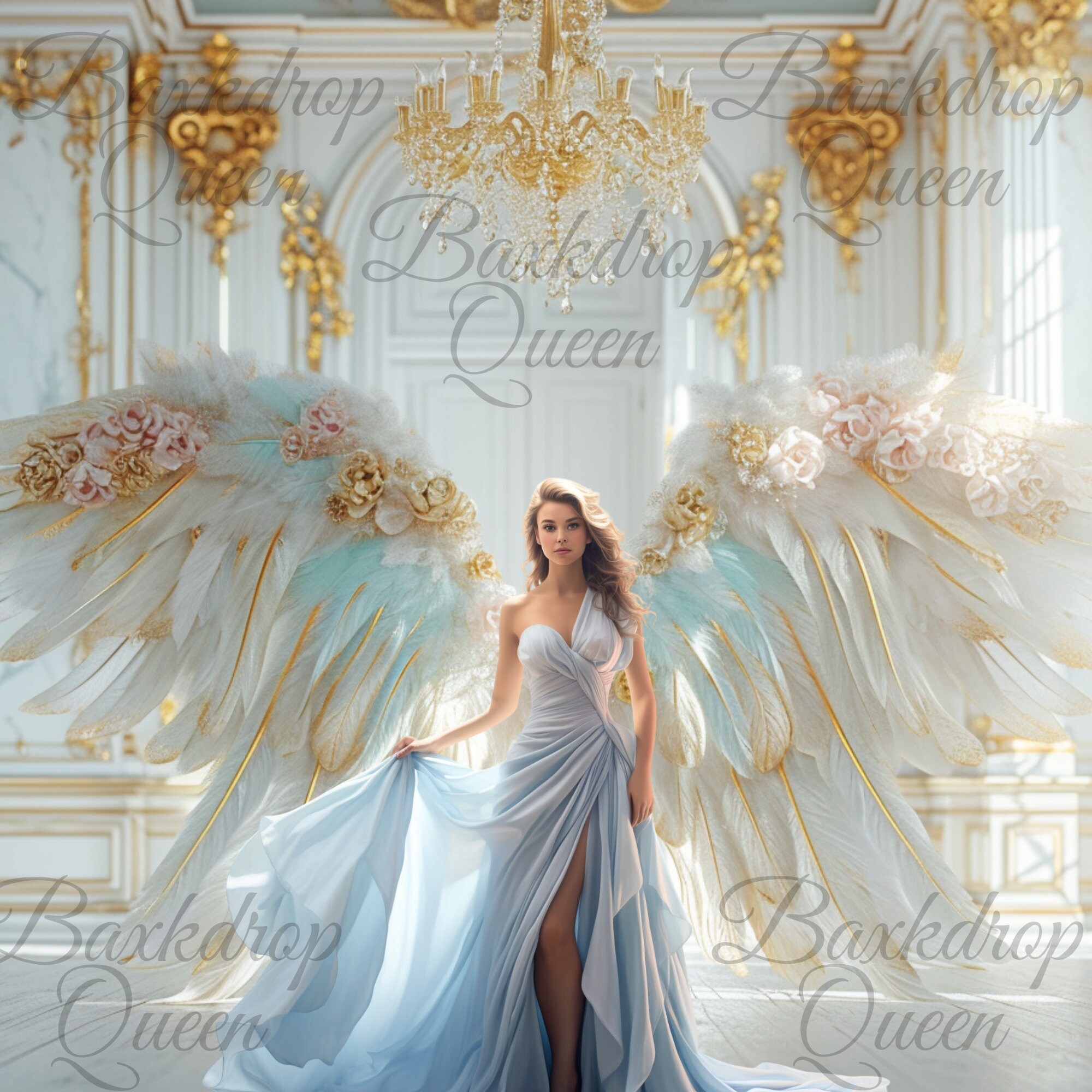 5 Image Blue Angel Wing Digital Background Maternity Backdrop Overlay ...