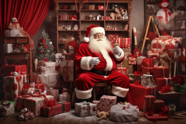 12 Image Santa Claus Work Shop Digital Backdrop Photo Overlay,christmas ...