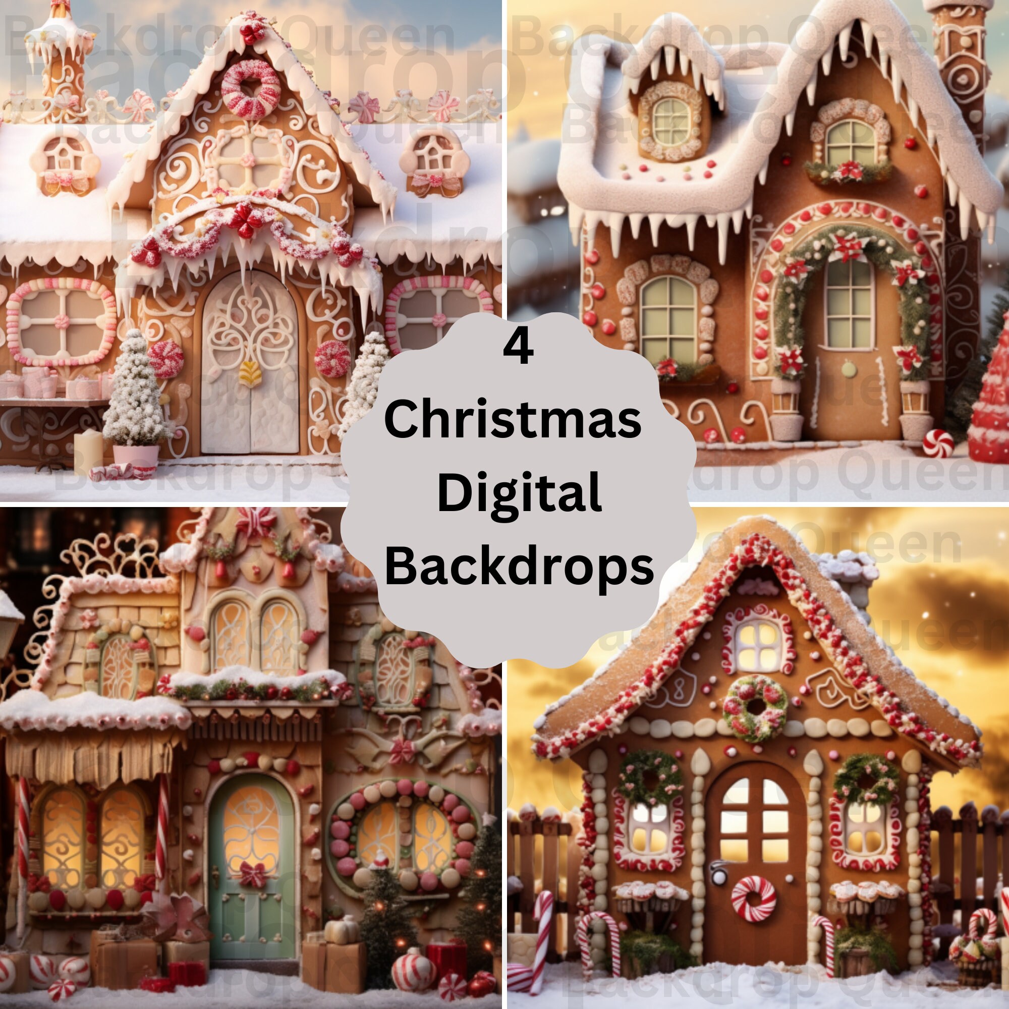 4 Image Christmas Gingerbread House Man Digital Backdrop Photo Overlay ...