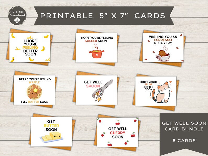 8ct Get Well Soon Card Assortment, Printable and Digital Blank Cards - Etsy