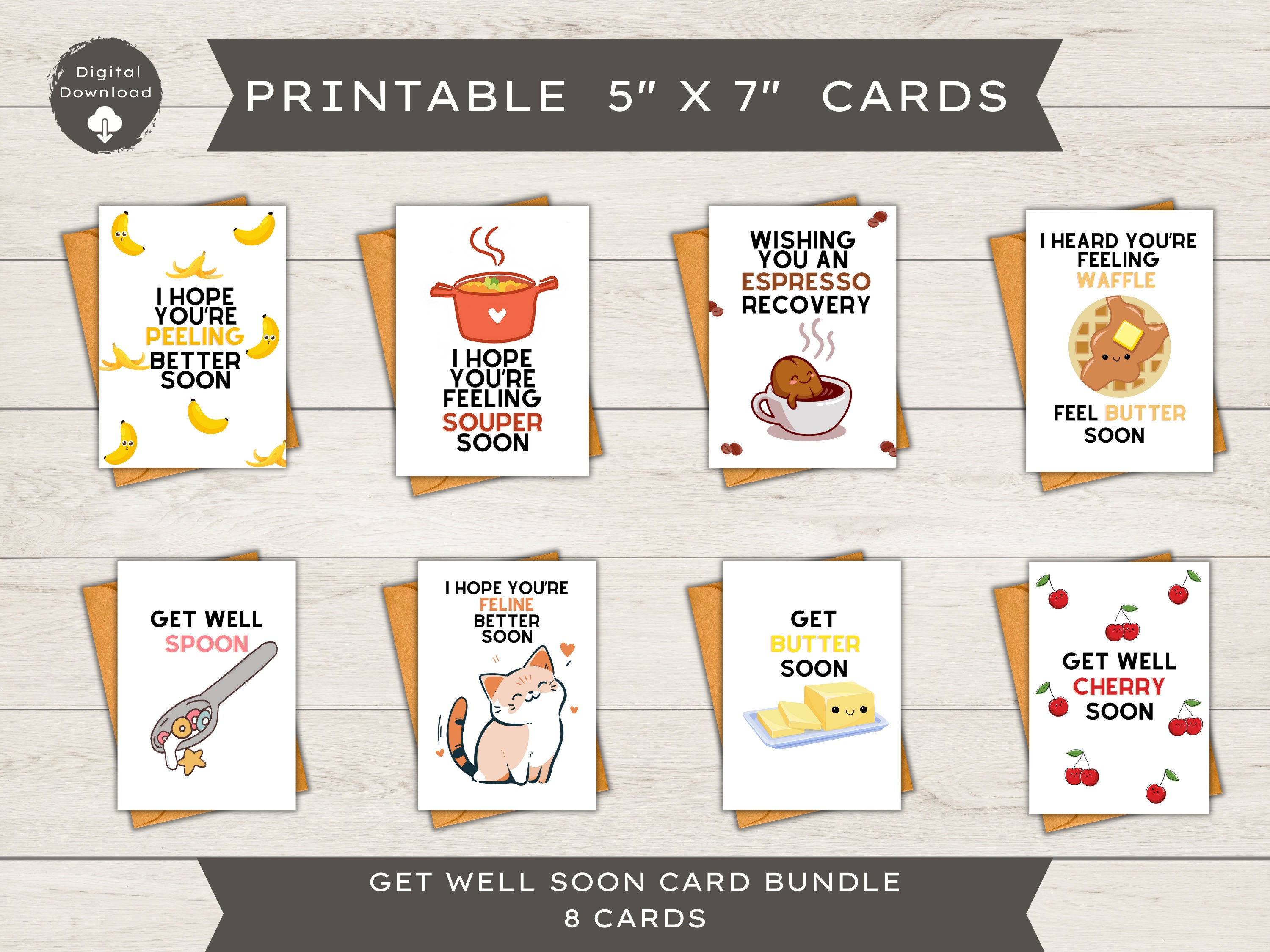 8ct Get Well Soon Card Assortment, Printable and Digital Blank Cards - Etsy
