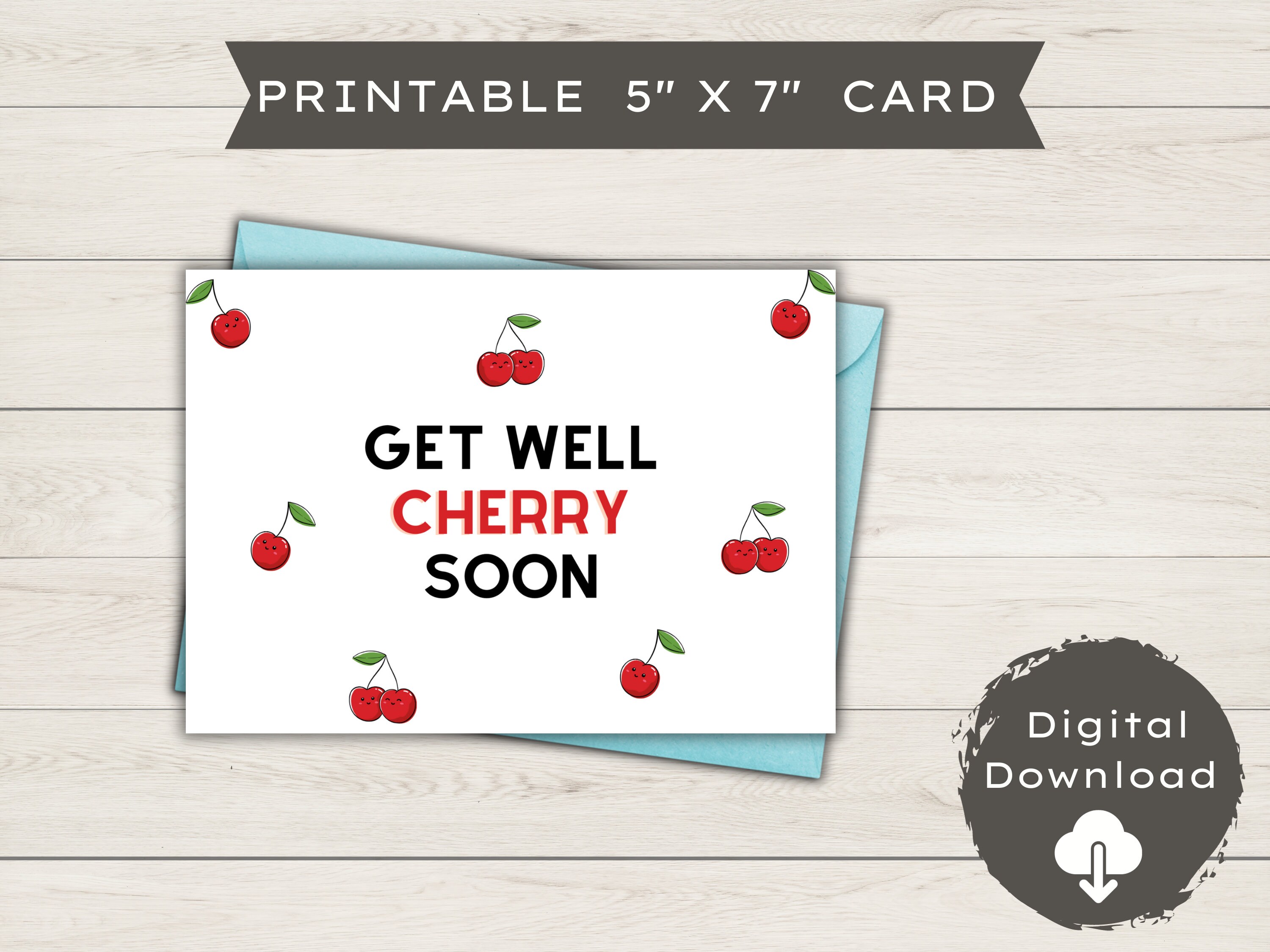 Get Well Soon Card, Printable Blank Card, Food Themed Card, Get Well ...