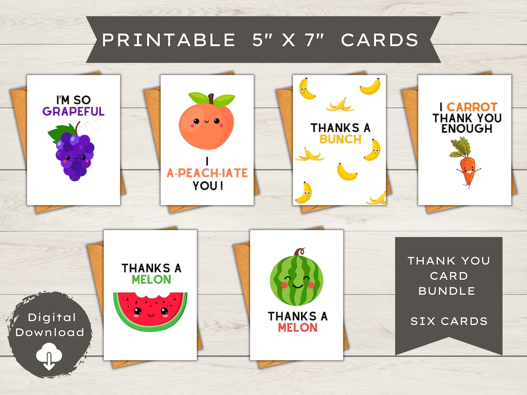 6ct Printable Thank You Card Assortment | Blank Cards - Etsy