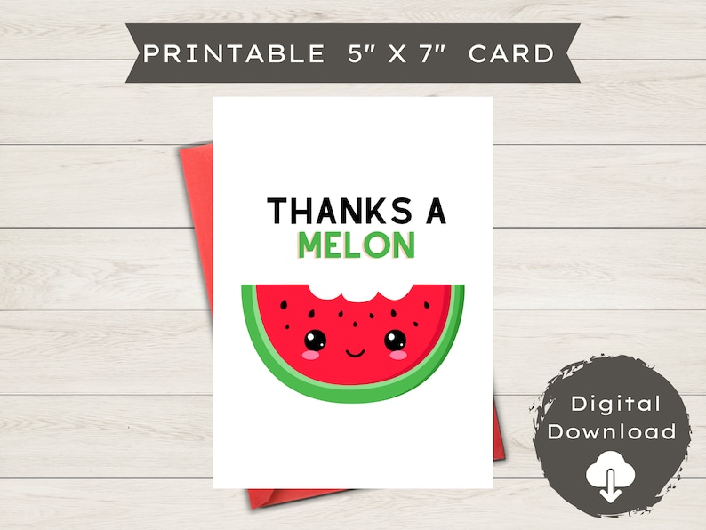 Printable Thank You Card | Blank - Thanks a Melon 2 - Etsy
