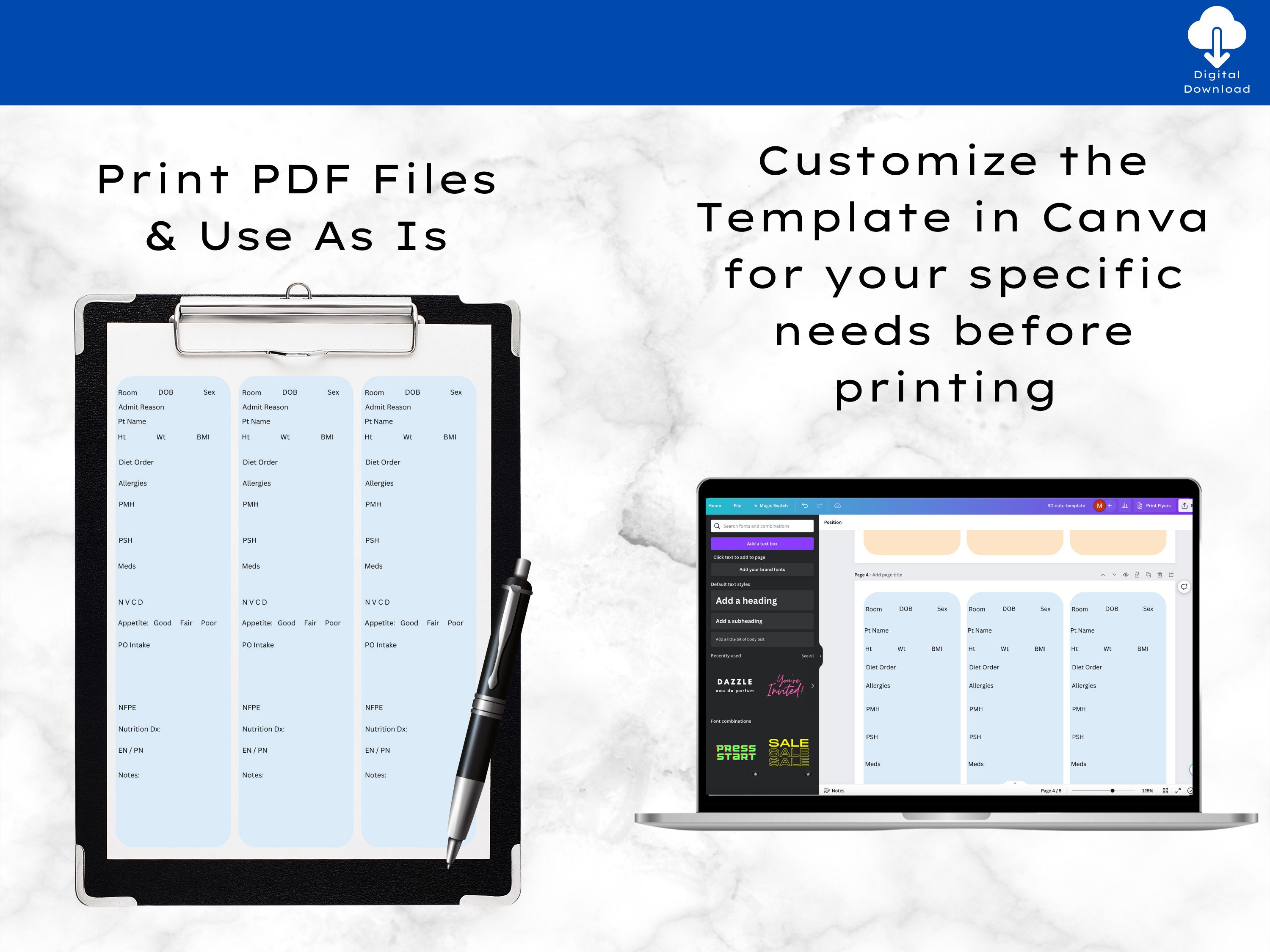 Dietitian Nutrition Assessment Note Template - Printable & Editable ...