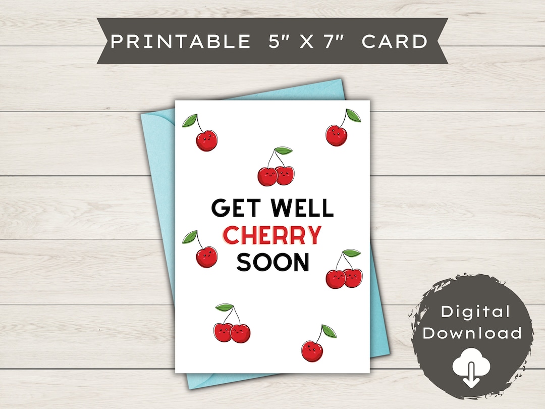 Get Well Soon Card, Printable Blank Card, Food Themed Card, Get Well ...