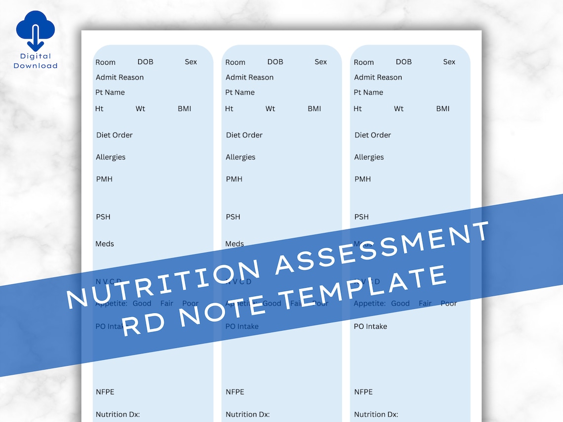 Dietitian Nutrition Assessment Note Template - Printable & Editable ...