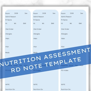 Dietitian Nutrition Assessment Note Template - Printable & Editable ...