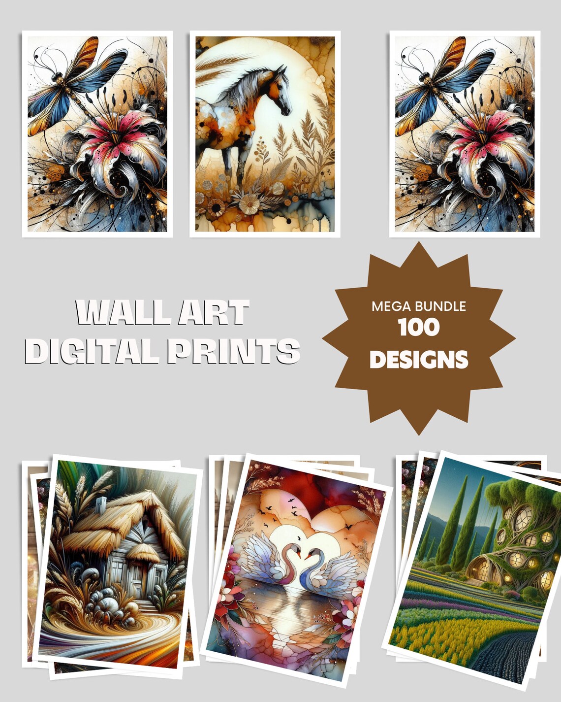 100 Printable Mega Bundle, Digital Prints, 100 MEGA BUNDLE SET, Gallery ...