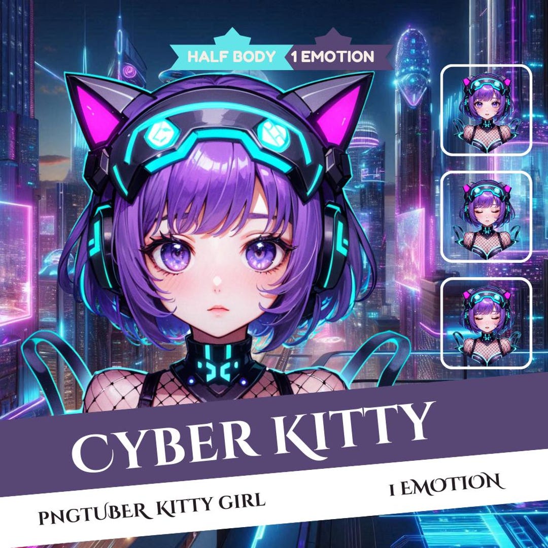 PNGTuber Cyber Cat Girl Modelo Pngtuber Premade GIFTuber Png Modelo ...