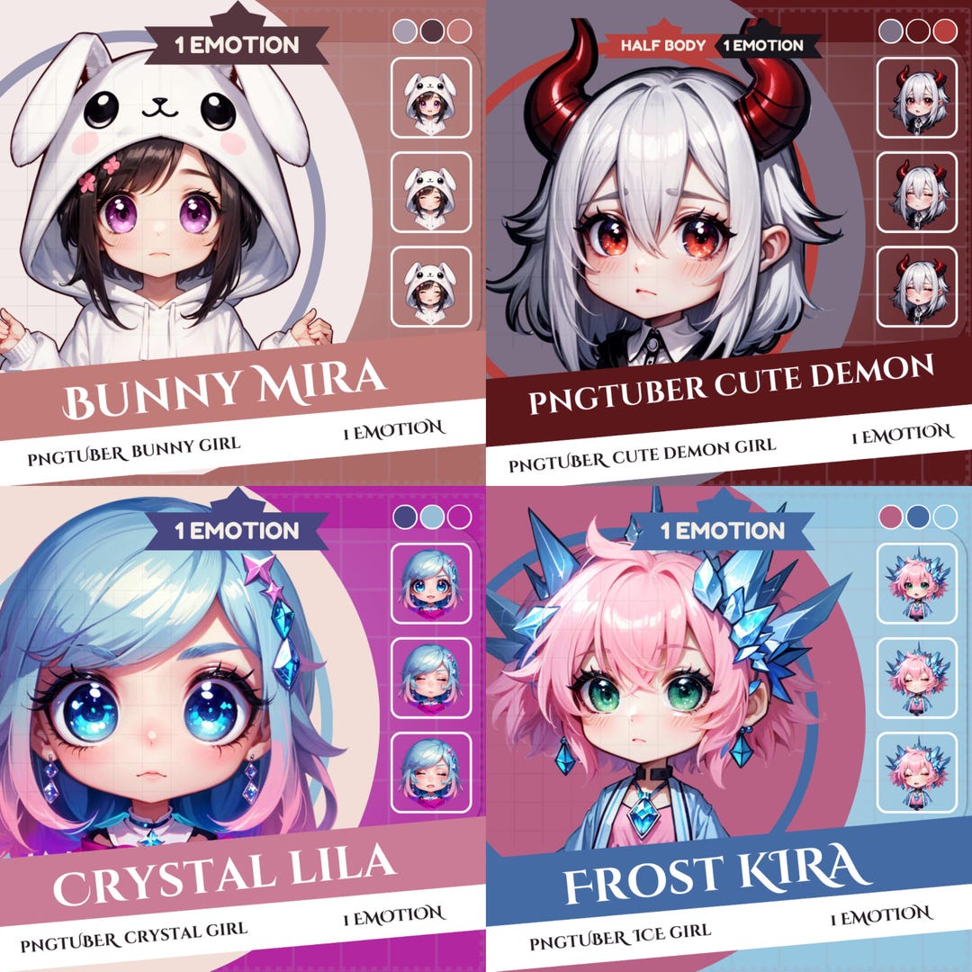 Set of 4 Pngtuber Model Pngtuber Hoodie Bunny Pngtuber Winter Girl ...