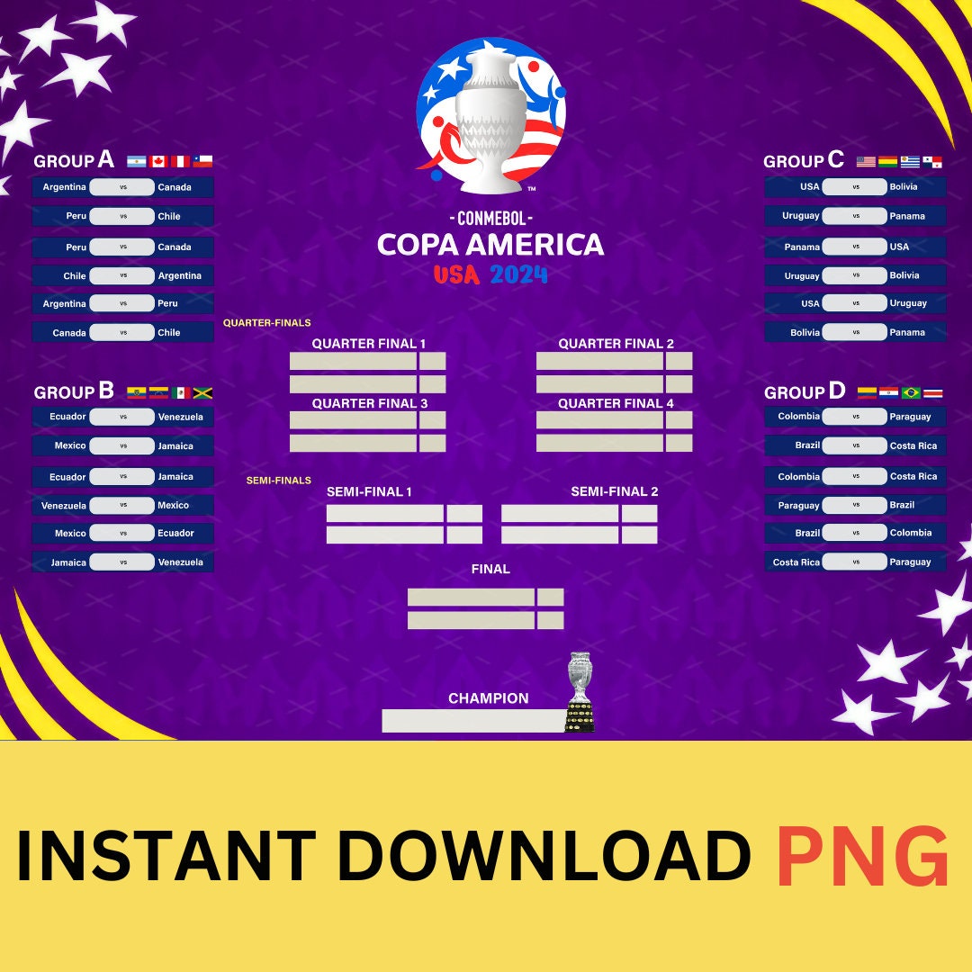 Copa América 2024 Wall Chart Printable Argentina Brazil Mexico Colombia ...