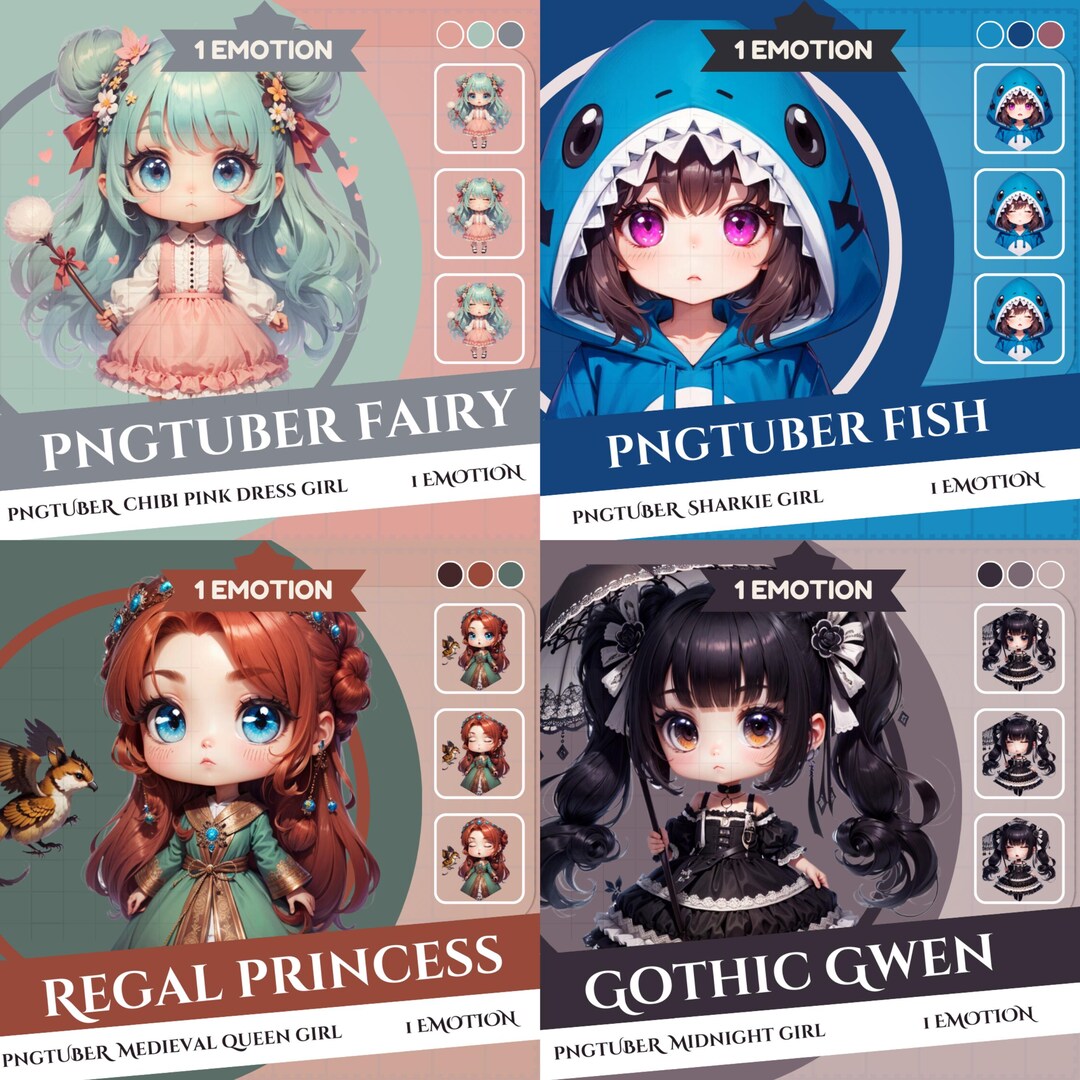 Set of 4 Pngtuber Model Pngtuber Fairy Pngtuber Fish Pngtuber Princess ...