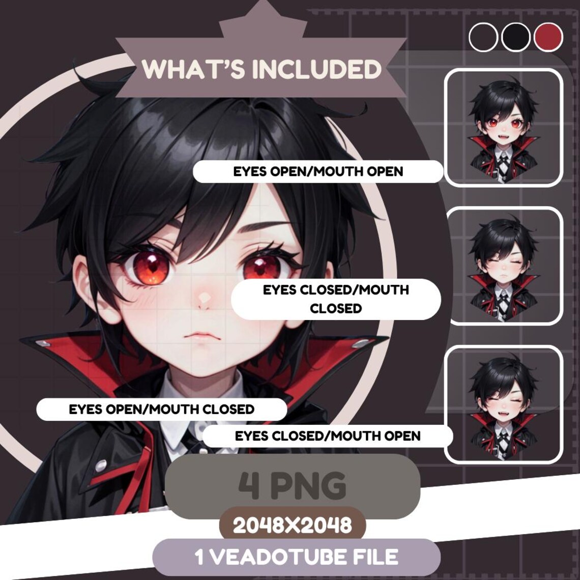 PNGTuber Modèle Vampire Boy Vtuber Dark Male Modèle Boy Vtuber Boy ...