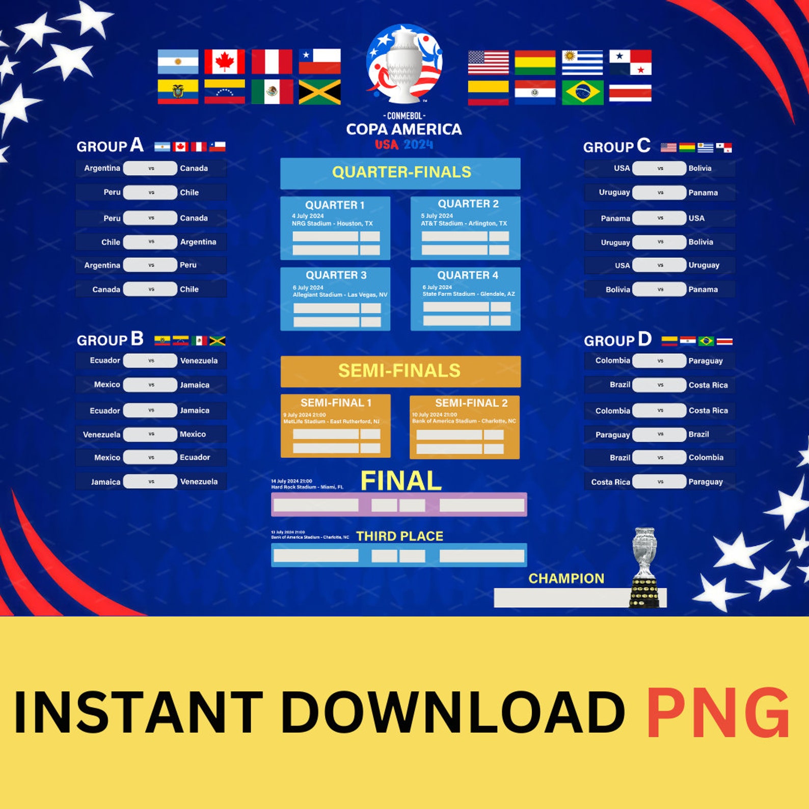 Copa América 2024 Wall Chart Printable Ecuador Costa Rica Peru Bolivia ...