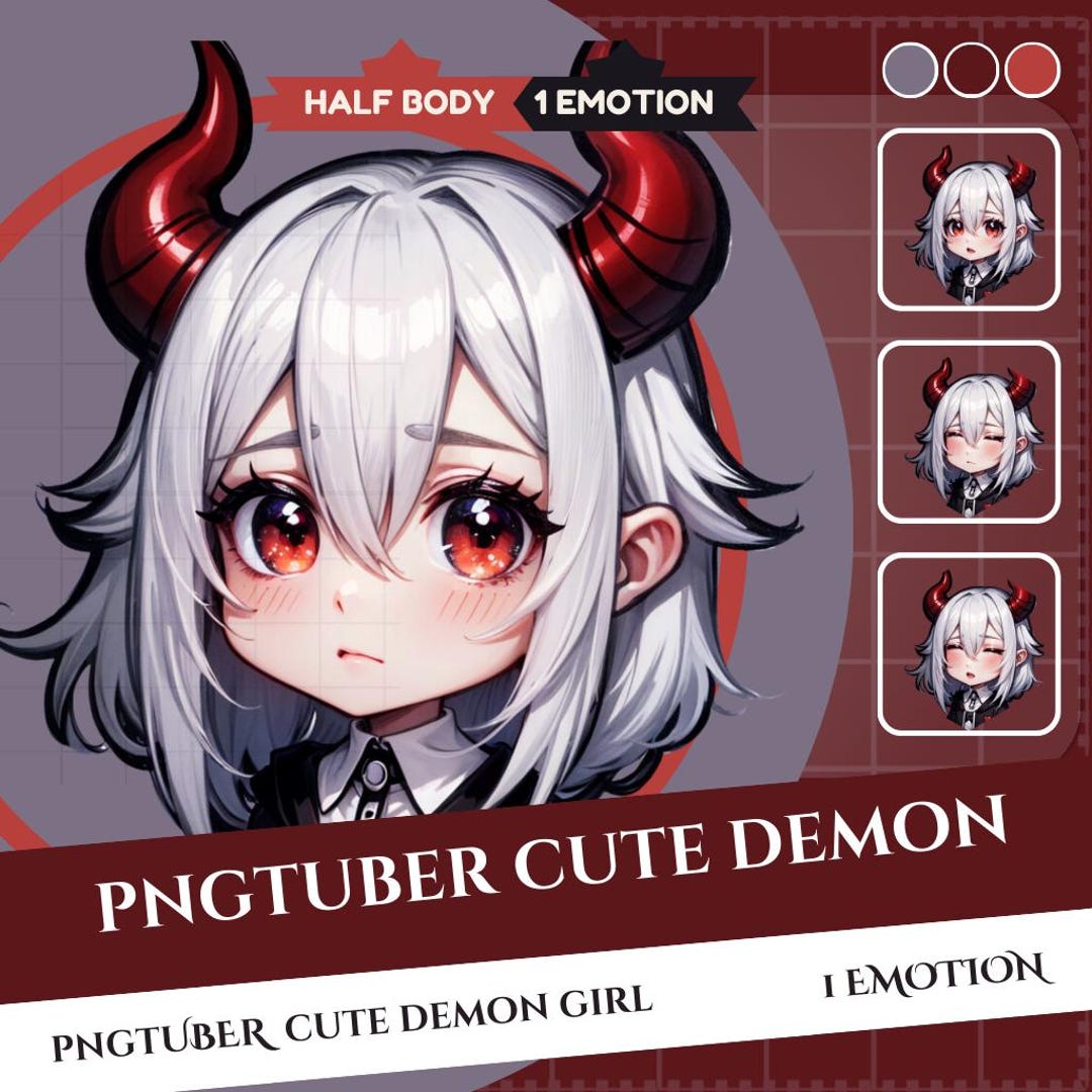 Pngtuber Red Demon Girl Model Pngtuber Red Horns White Hair Girl Demon ...