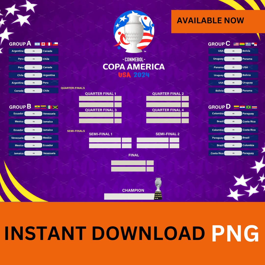 Copa América 2024 Wall Chart Printable Argentina Brazil Mexico Colombia ...